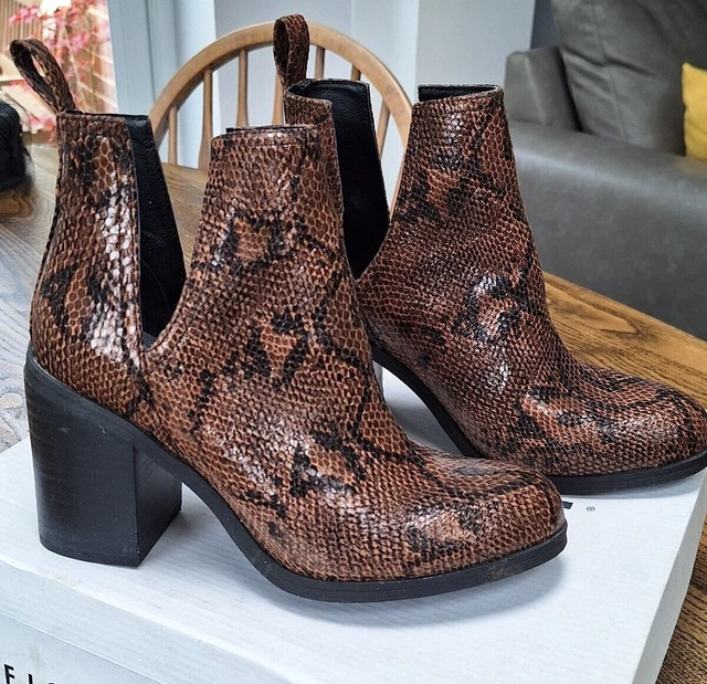 RIVER ISLAND SNAKE Print Ankle Boots Brown Black Size 4 (37) Slip On ...