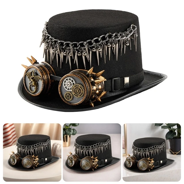 STEAMPUNK HAT WITH Detachable Goggles Gothic Top Hat Festival Head ...