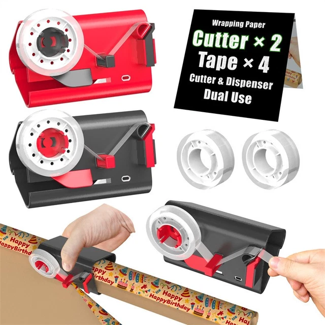 CHRISTMAS WRAPPING PAPER Cutter & Tape Dispenser Set 2*Cutters + 4*Tape ...
