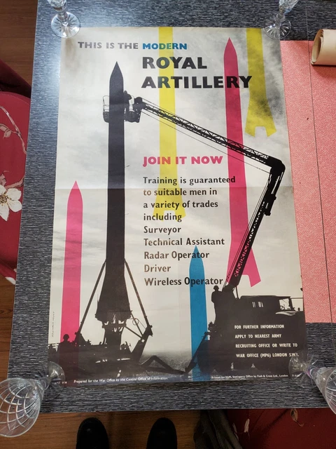 BRITISH ARMY RECRUITMENT Poster, Modern Royal Artillery, 1950's? Join ...