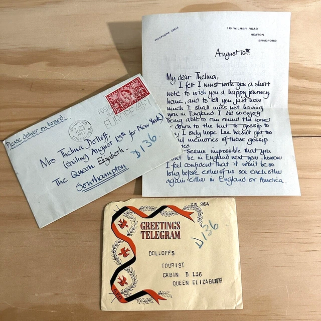 VINTAGE 1953 QUEEN Elizabeth Steam Ship Letterhead Telegram delivered ...