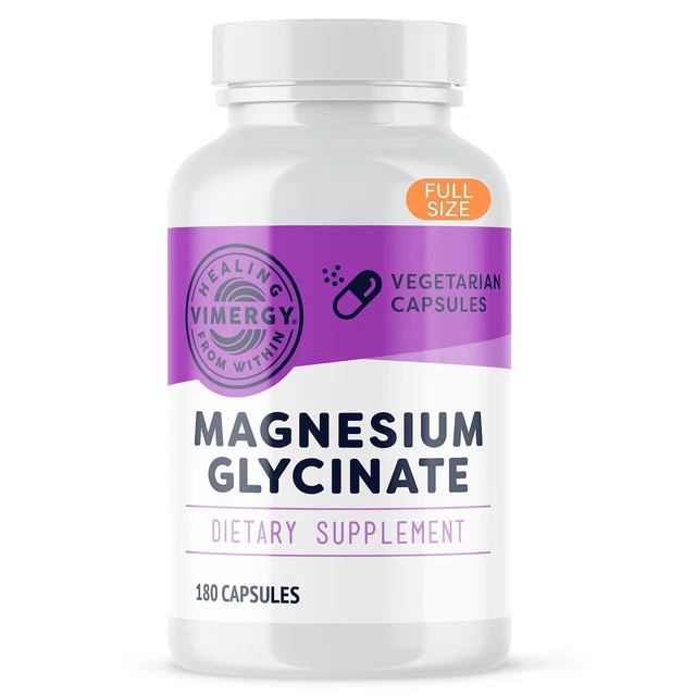 VIMERGY MAGNESIUM GLYCINATE Stress Support Heart Health Energy 180 Caps ...