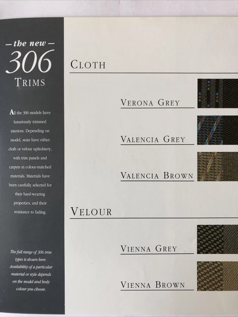 PEUGEOT 306 COLOURS & Trims Brochure 1993 on £5.40 - PicClick UK