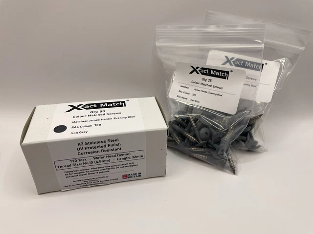 50X EVENING BLUE Colour Matched Cladding 32mm Screws James Hardie RAL ...
