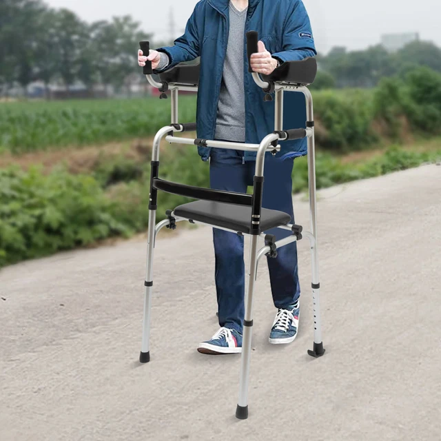 FOLDING ADJUSTABLE UPRIGHT Rollator Mobility Walker with Arm Support 2 ...