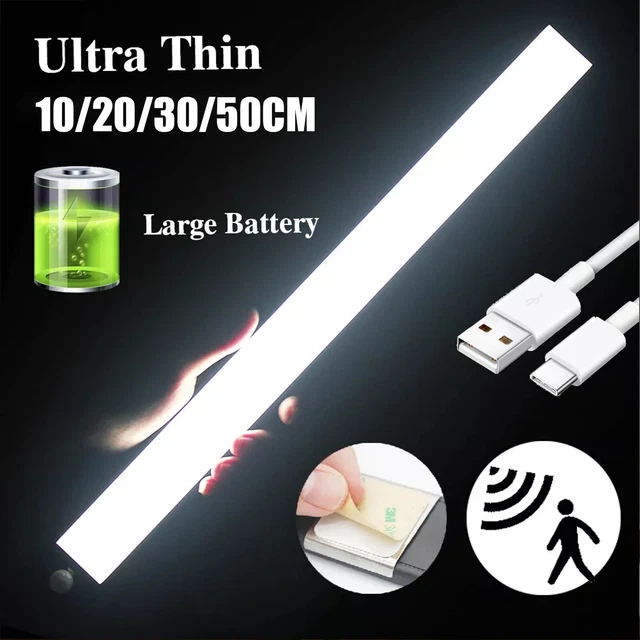LED PIR MOTION Sensor Strip Light USB Rechargeable Cabinet Closet Lamp ...