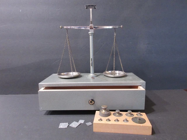 VINTAGE WEST GERMANY Scale With Weights - Wood Base With Drawer ...