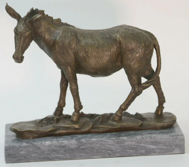 VINTAGE BRONZE DONKEY Mule Figural Sculpture Marble Base Figurine Decor ...