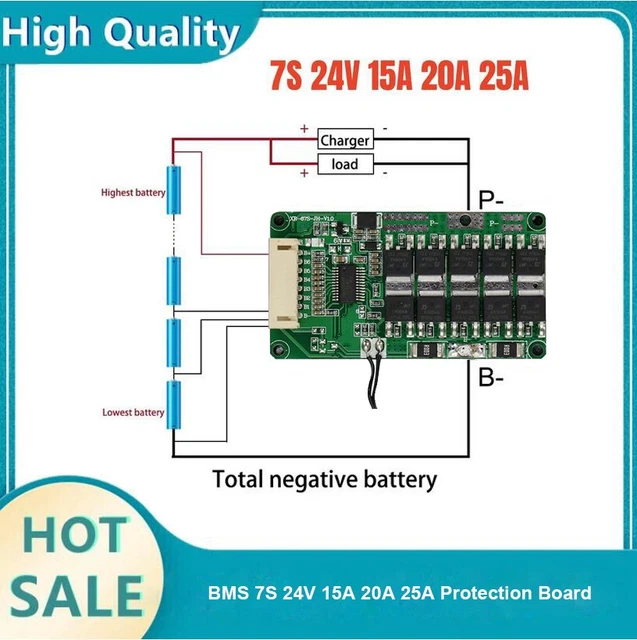 BMS 7S 24V 15A-25A Li-ion Lithium 18650 Battery Protection Board W/ NTC ...