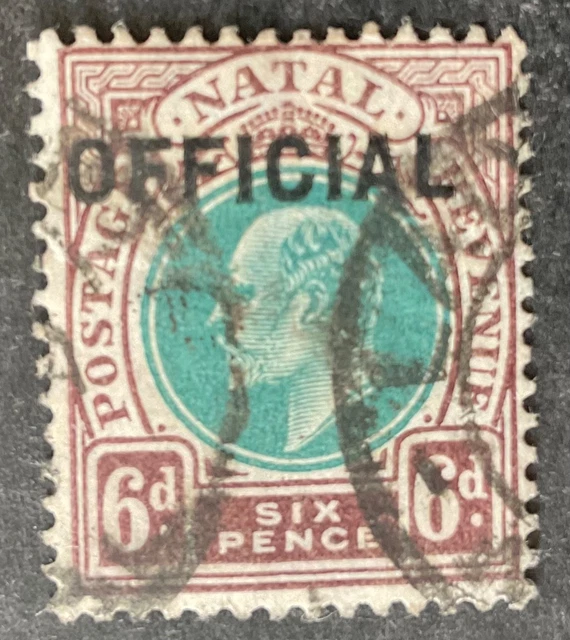 NATAL SOUTH AFRICA 1904 6d green & brown purple Official stamp vfu £0. ...