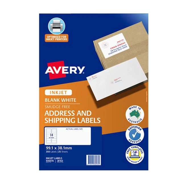14 PER SHEET Avery Inkjet Address Permanent Strong Adhesive Label 50 ...