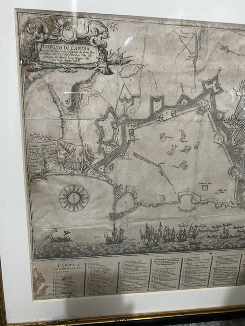 ANTICA MAPPA CARTINA Disegno Battaglia di Candia. V Guerra Turco ...