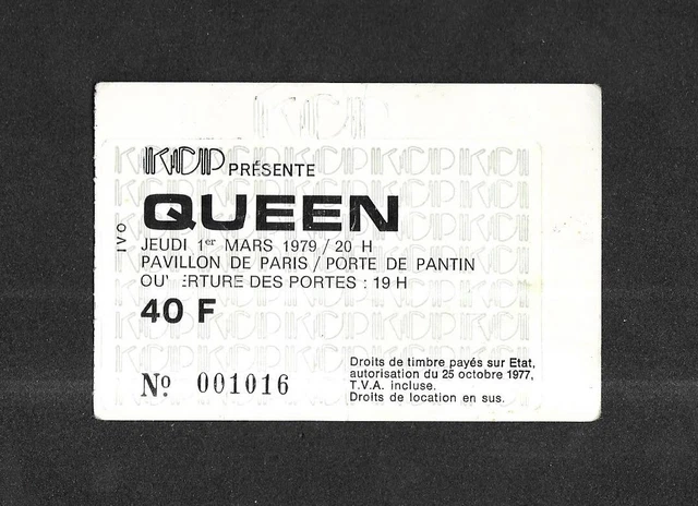 RARE / TICKET Billet Concert - Queen : Live Paris France 1979 / Freddie ...