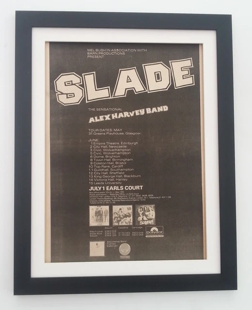 SLADE*ALEX HARVEY BAND*UK Tour*1973*ORIGINAL*POSTER*AD*FRAMED*FAST ...