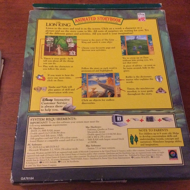 DISNEY'S THE LION King Animated StoryBook PC CD-Rom 1995 Windows $48.26 ...