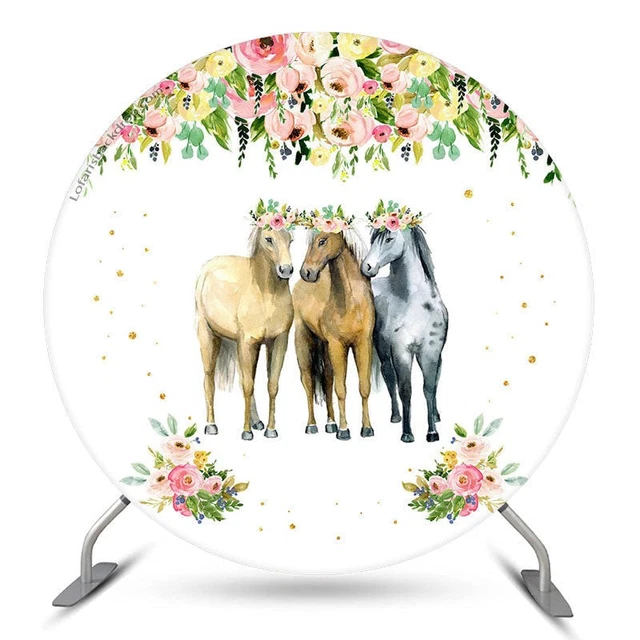 FLORAL THREE HORSES Round Birthday Party Backdrop $35.97 - PicClick AU