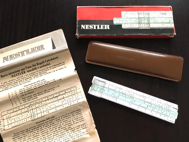 REGOLO CALCOLATORE D'EPOCA Nestler con custodia, istruzioni e scatola ...