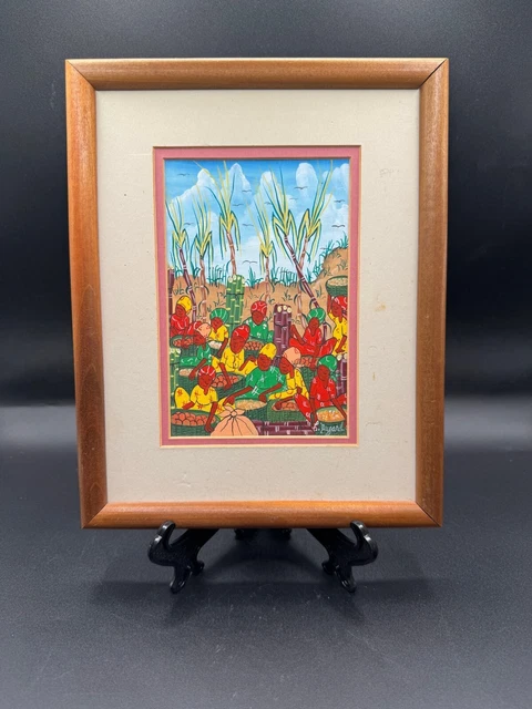 ORIGINAL HAITIAN FOLK Art Painting Signed B. Augard, Caribbean Naïve ...