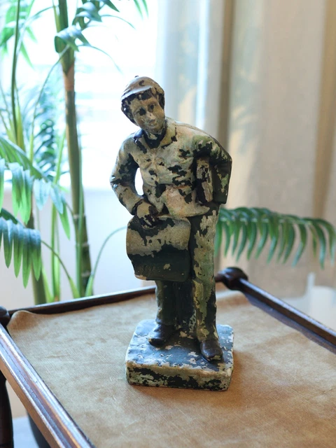 GREEN PAPERBOY PLASTER Sculpture Figurine Ornament Garden Statue ...
