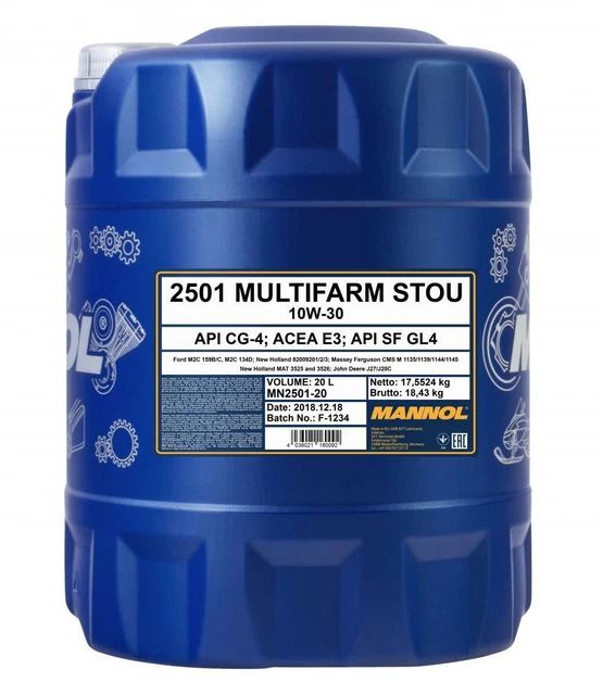 20L MANNOL MULTIFARM Super Tractor Oil Universal 10W-30 Agricultural ...