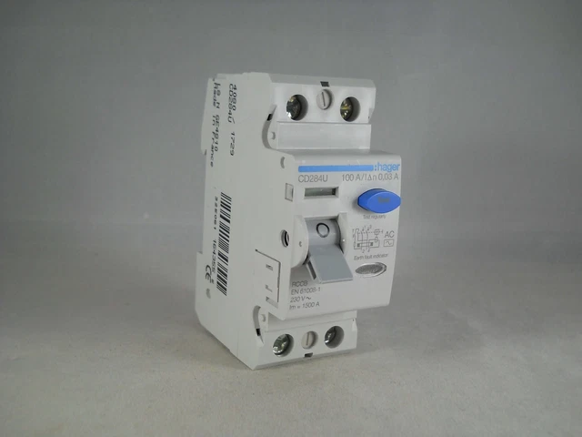HAGER RCD 100 Amp 30mA Double Pole 100A RCCB 164355 CD284U RCD £32.95 ...