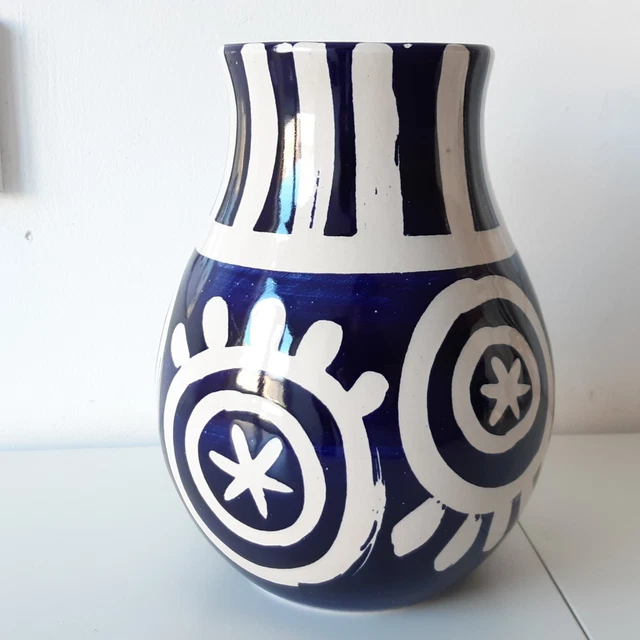 FLAVIA BITOSSI ITALIAN Art Pottery Cobalt Blue and White Abstract Vase ...