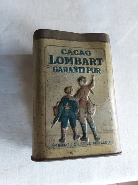 ANCIENNE BOÎTE TÔLE lithographiée cacao Lombart, 500 grs. EUR 26,00 ...