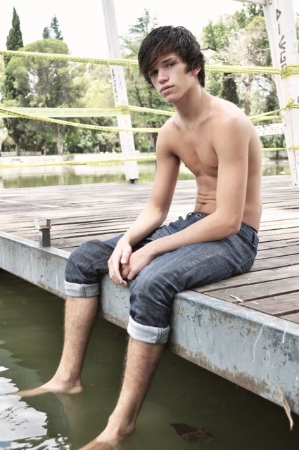 Shirtless Male Bare Foot Swimmer Build Jeans Pier Water Beefcake Photo