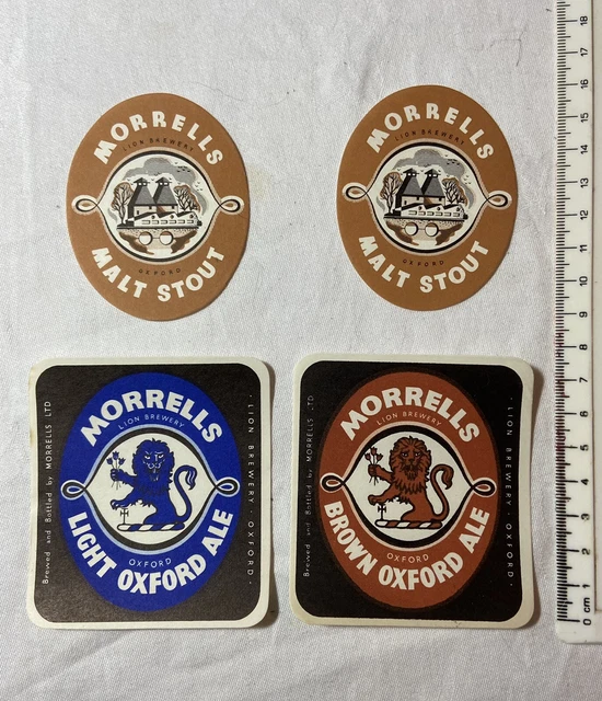 4 OLD MORRELLS Lion Brewery Oxford Beer Labels Malt Stout, Ale Etc Lot ...