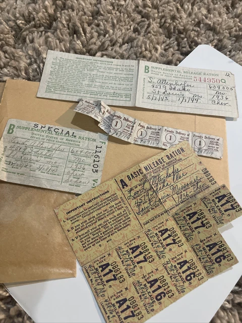 1930’S - 1940'S WWII WW2 BASIC MILEAGE RATION CARD US Office of Price ...