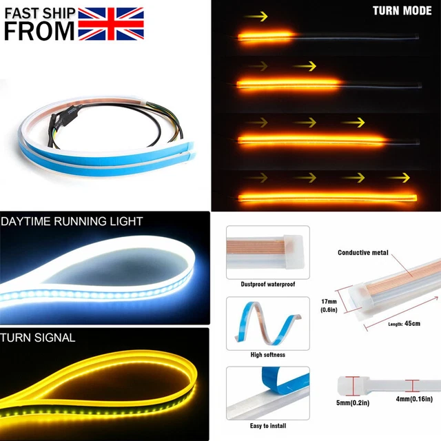 PAIR CAR LED Strip Turn Signal DRL Daytime Running Light Sequential ...