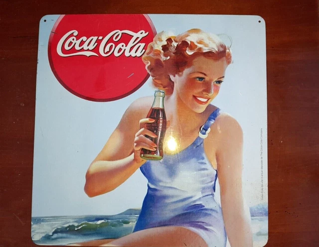 PLAQUE PUBLICITAIRE COCA COLA PIN UP MAILLOT DE BAINS REEDITION 30 X 30 ...
