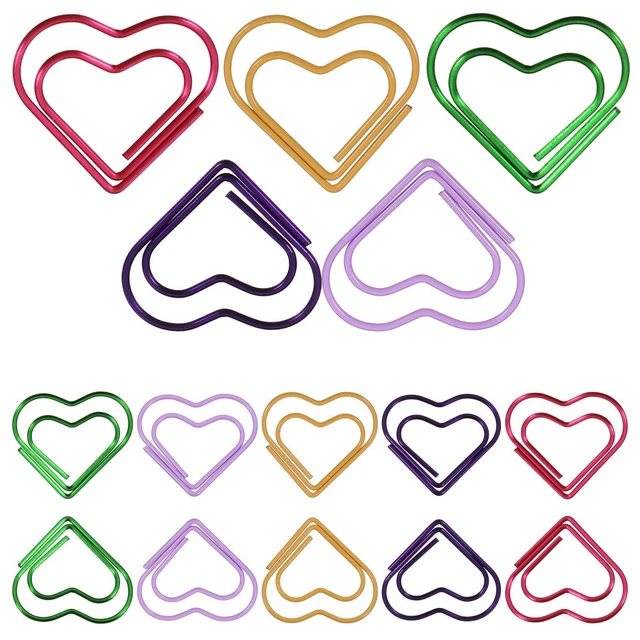 100PCS CUTE HEART Paper Clips Multi-use Paper Clips File Clips Office ...