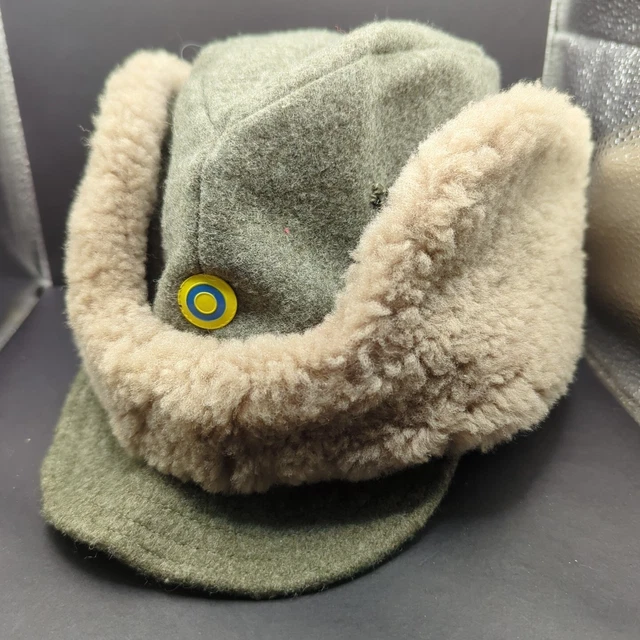 NEW SURPLUS ORIGINAL WW2 Swedish Army M43 Winter Hat Wool Sheepskin ...