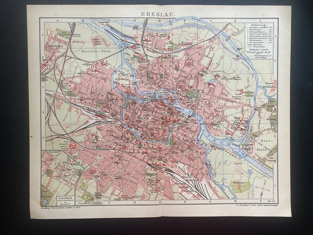ANTICA MAPPA STORICA Breslavia + registro strade del 1907 EUR 12,99 ...