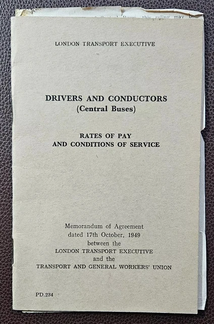 1947 LONDON TRANSPORT Bus Drivers & Conductors Rates of Pay Booklet £4. ...