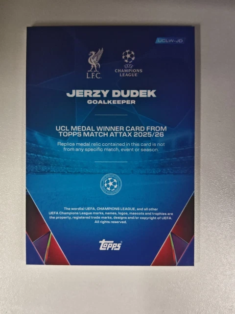 CARTE TOPPS UEFA Champions League 2025-26 Jerzy Dudek #Uclw-Jd ...