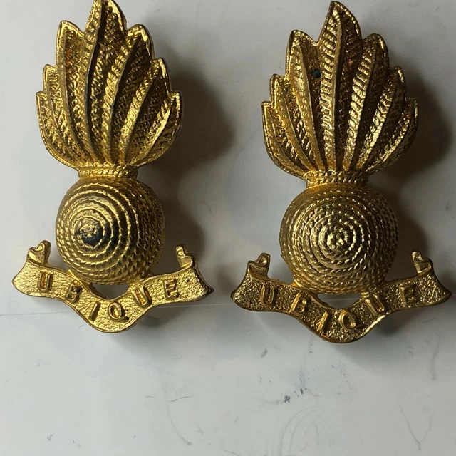 WW2 ROYAL Artillery Ra Collar Badge pair Gilt 38 x 24 mm £17.50 ...