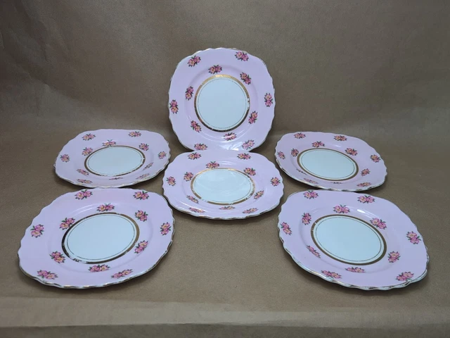 VINTAGE COLCLOUGH 1945 6x Side Plates Pansy Bone China Pink Floral £6. ...