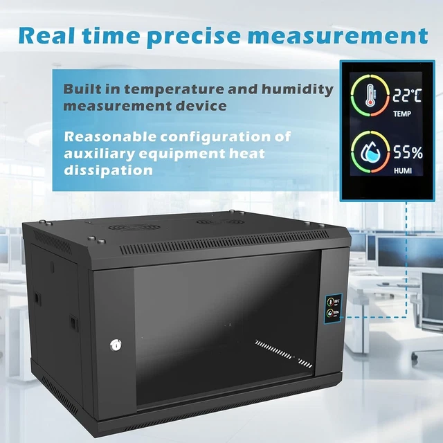 NIB 6U WALL Mount Rack Server Rack Enclosure with Temp & Humidity ...