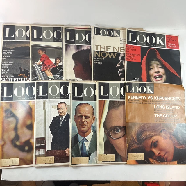 10 VINTAGE LOOK Magazines 1963-65 Bergman Prince Andrew Liz Taylor C ...