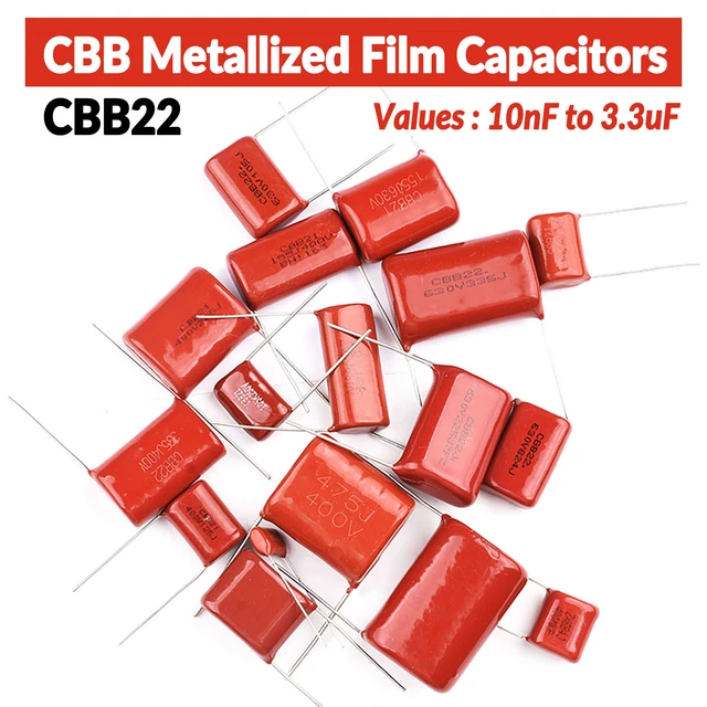 CBB (CBB22) CONDENSATORI Pellicola Metallizzata 63V a 630V Multivalori ...