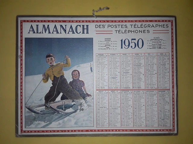 CALENDRIER PTT - almanach de la poste 1950 - luge EUR 10,00 - PicClick FR