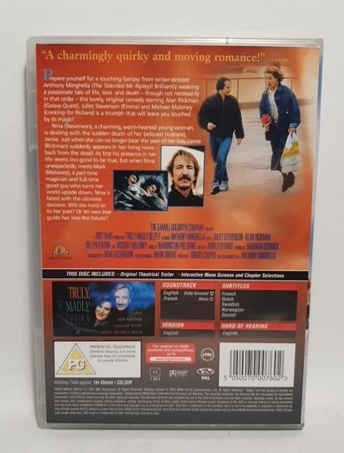 TRULY MADLY DEEPLY (1990) DVD JULIET STEVENSON ALAN RICKMAN Uk Region 2 ...