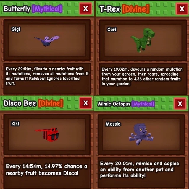 GROW A GARDEN pets: Disco bee, Butterfly, Mimic octopus, T-rex £3.45 ...