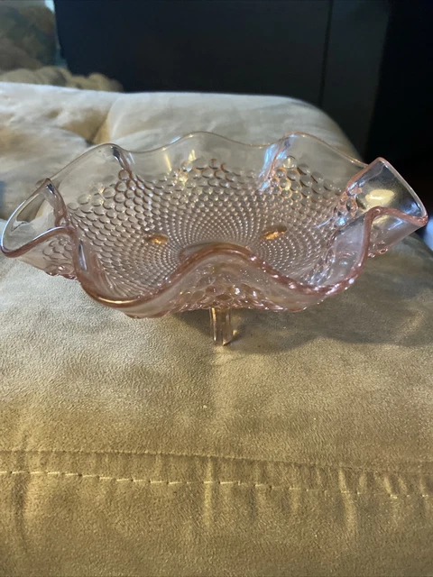 VINTAGE PINK DEPRESSION Glass Ruffled Edge Dot Pattern Pedestal Candy ...