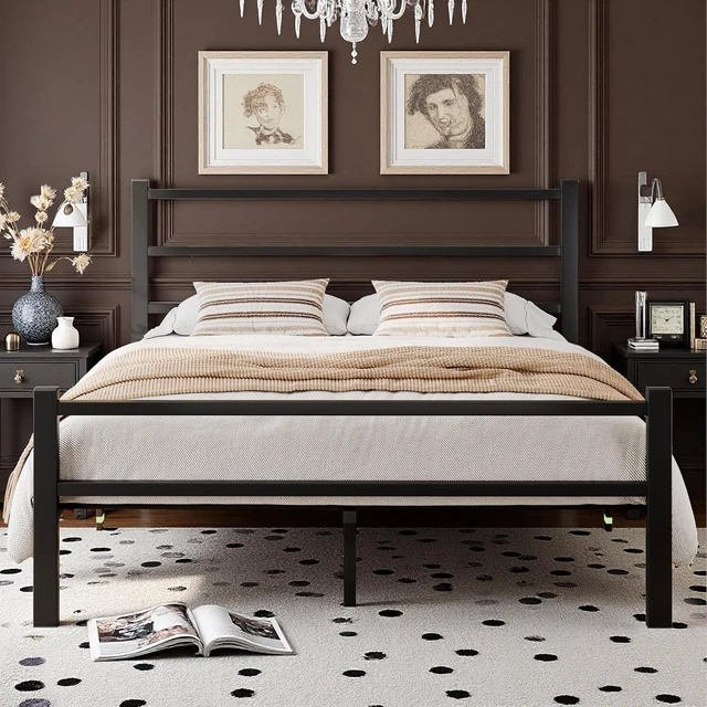 DOUBLE BED FRAME,135 x 190 cm,with Headboard and Footboard,Metal Bed ...