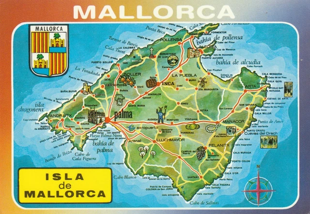 CARTOLINA MAPPA, MAPPA, mappa dei dintorni ***MAIORCA*** IVX EUR 1,00 ...