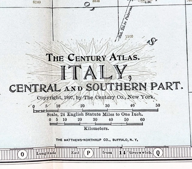 1899 CENTRAL ITALY Map ORIGINAL Foggia Tuscany Sicily Rome Naples ...