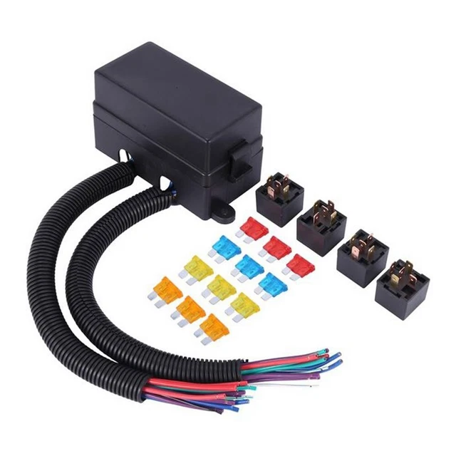 12 WAY WIRED Relay Box 12V Automotive 5 Pin 40A Relay and Blade Fuse ...